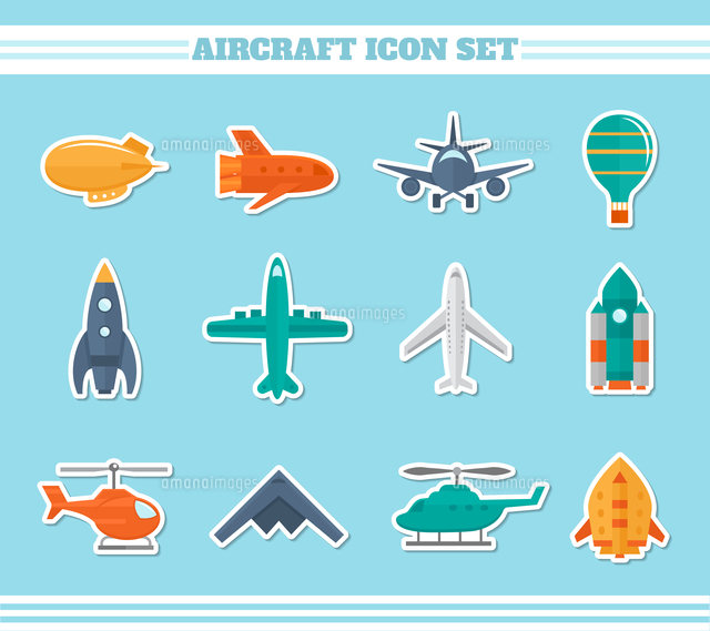 Aircraft helicopter military aviation airplane stickers icons set ...