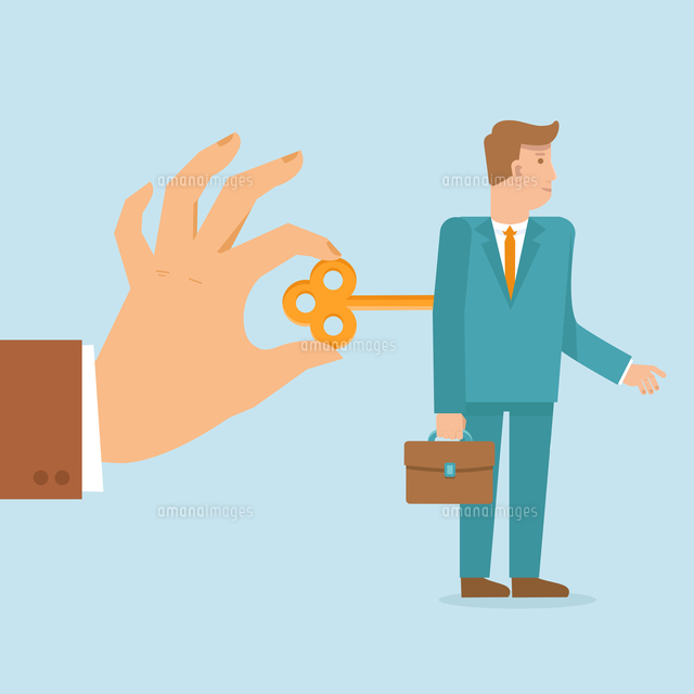 Vector work concept in flat style - hand turns on clockwork on the ...