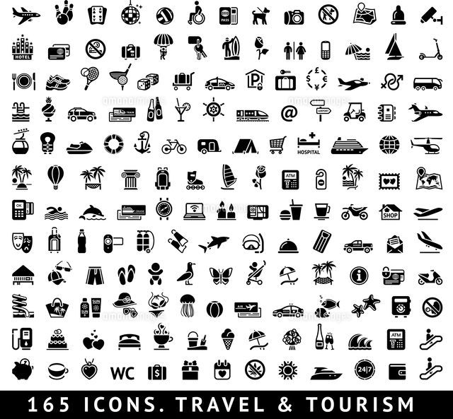 165 icons. Travel symbol and Tourism pictograms, vector illustration ...